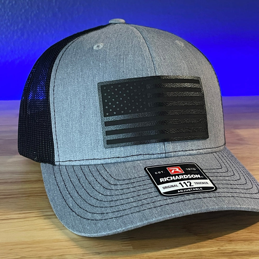 BLACKED OUT AMERICAN FLAG Patriotic Leather Patch Hat – Hollow Point Society